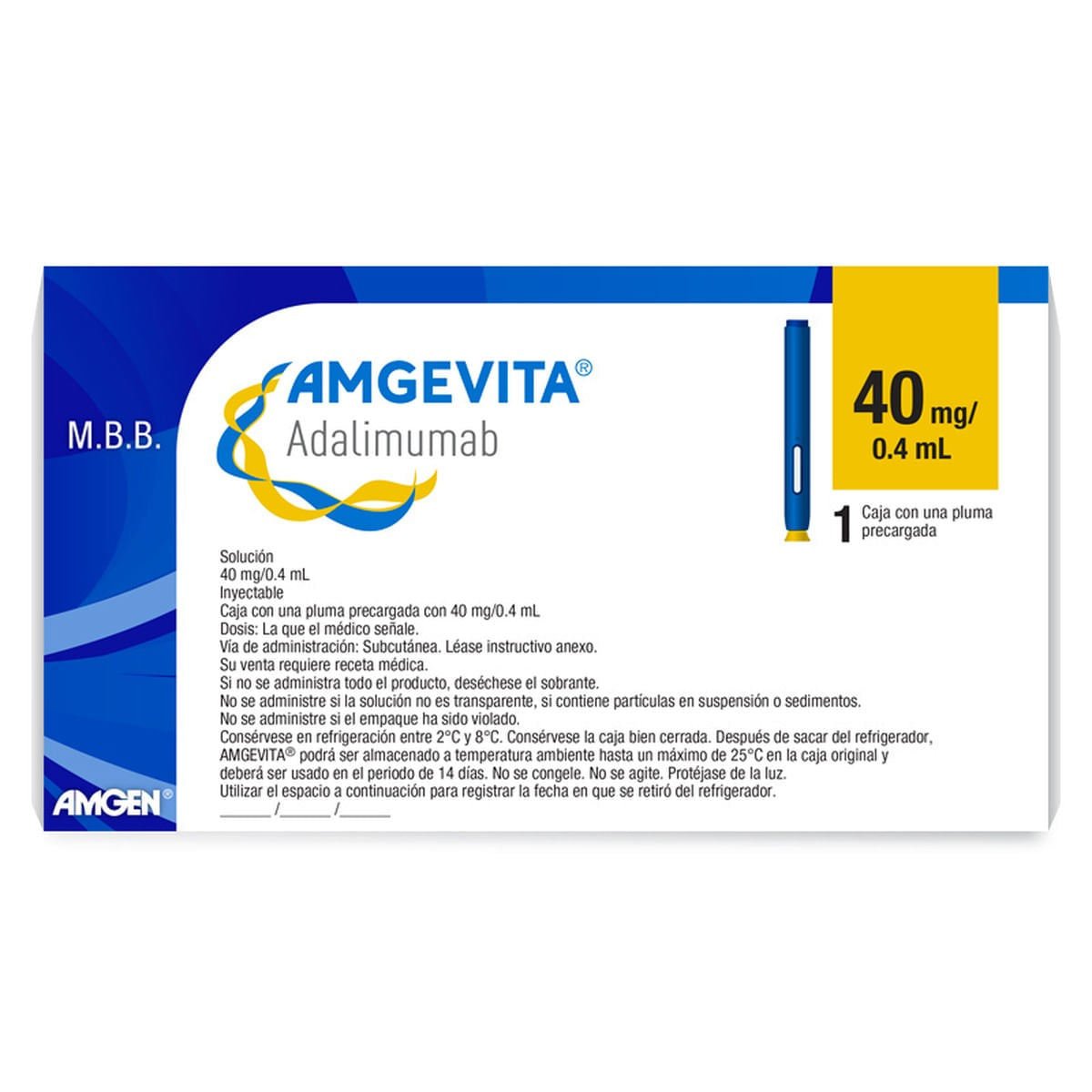 Amgen Amgevita Adalimumab 40 Mg 0 4 Ml Caja Con 1 Pluma Precargada Amgen Amgevita Adalimumab 40 Mg 0 4 Ml Caja Con 1 Pluma Precargada