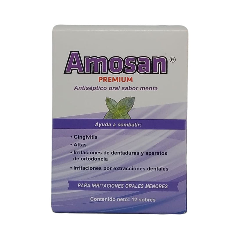 Amosan Antiséptico Oral Sabor Menta Caja Con 12 Sobres – Farmacia Coyoacán