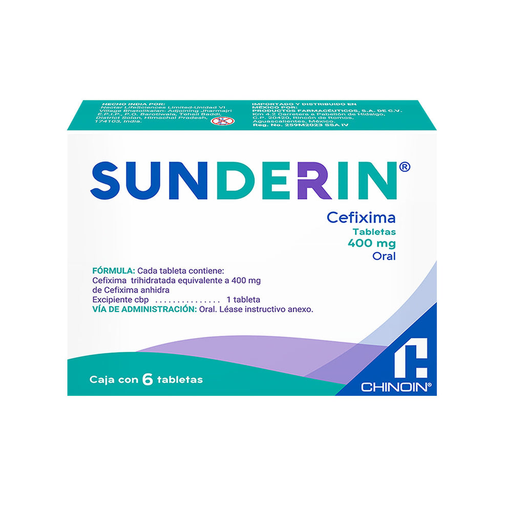Sunderin Chinoin Cefixima 400 mg Caja Con 6 Tabletas – Farmacia Coyoacán
