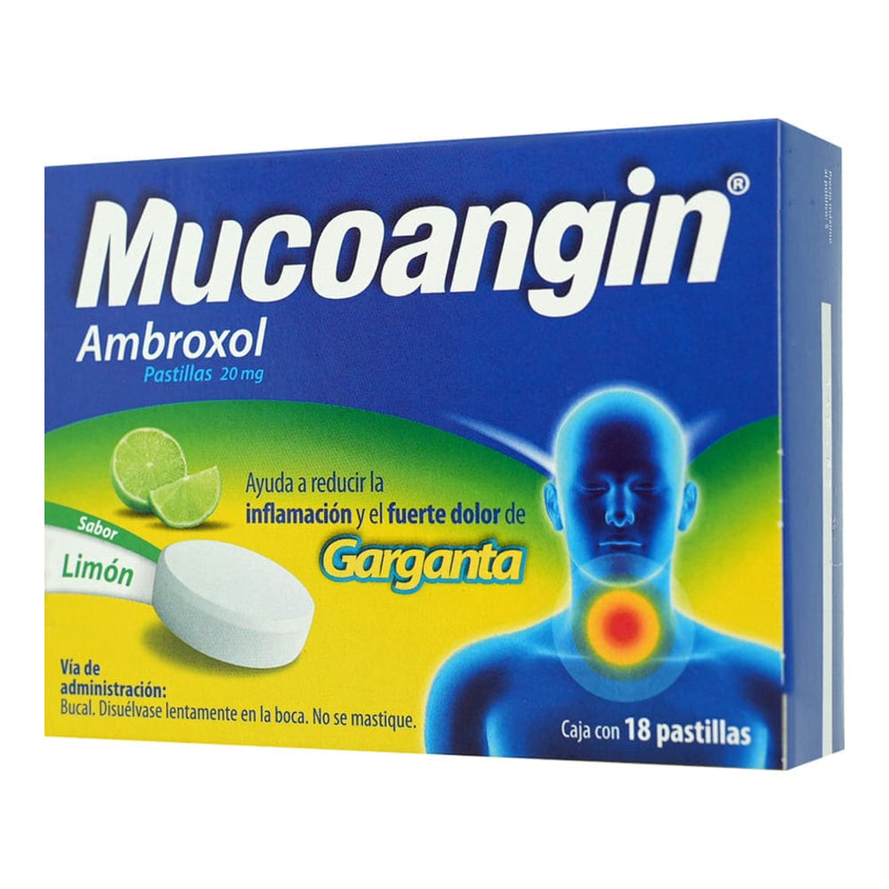 Mucoangin Alivia Dolor De Garganta. Ambroxol Limón 18 Pastillas 20 Mg ...