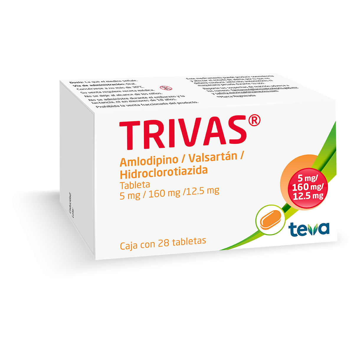 Trivas Amlodipino / Valsartán / Hidroclorotiazida 5 mg / 160 mg / 12.5 ...