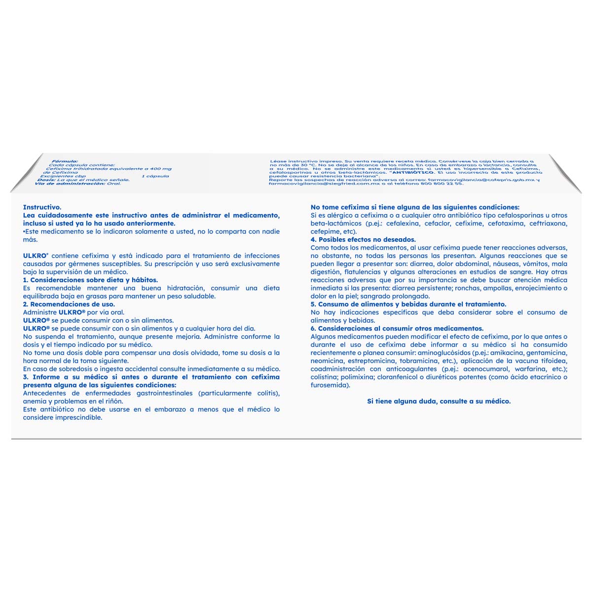 Ulkro Cefixima 400 mg Caja Con 6 Cápsulas – Farmacia Coyoacán