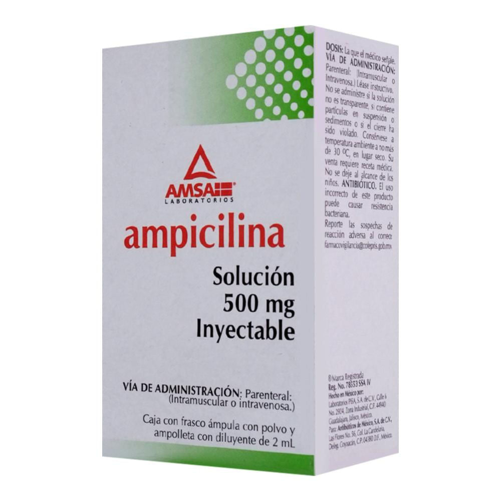 Ampicilina 500 Mg Solución Inyectable Frasco Ámpula Genérico Amsa ...