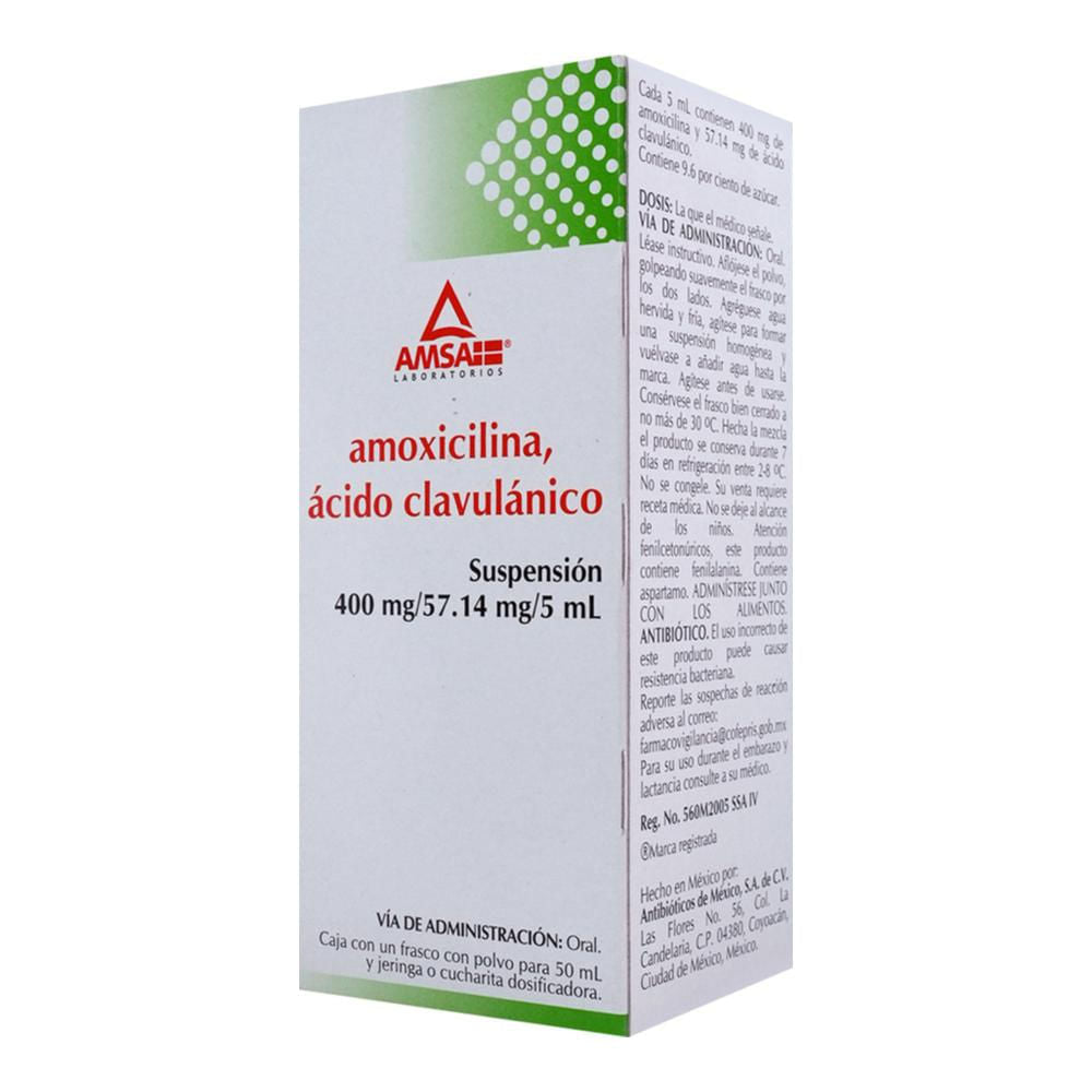 Amoxicilina ácido Clavulánico 400 28 57 Mg 50 Ml Genérico Amsa