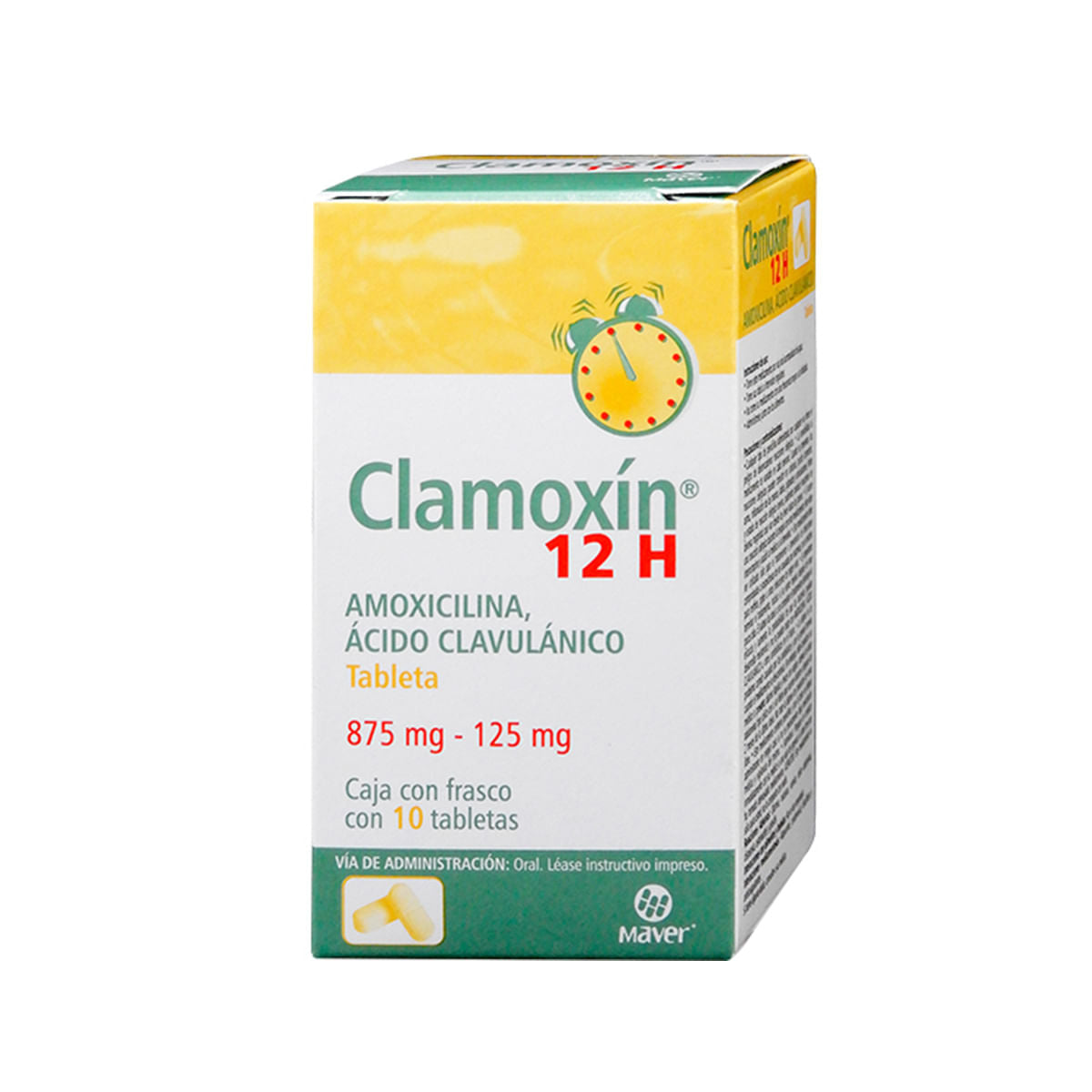 Amoxicilina/Ácido Clavulánico 875/125 Mg 10 Tabletas Genérico Maver ...